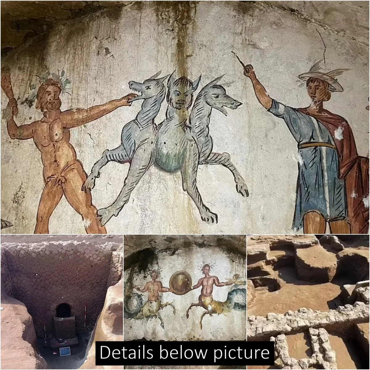 A stunning 2,000-year-old fresco of ichthyocentaurs – a centaur-like sea god – and a three ...